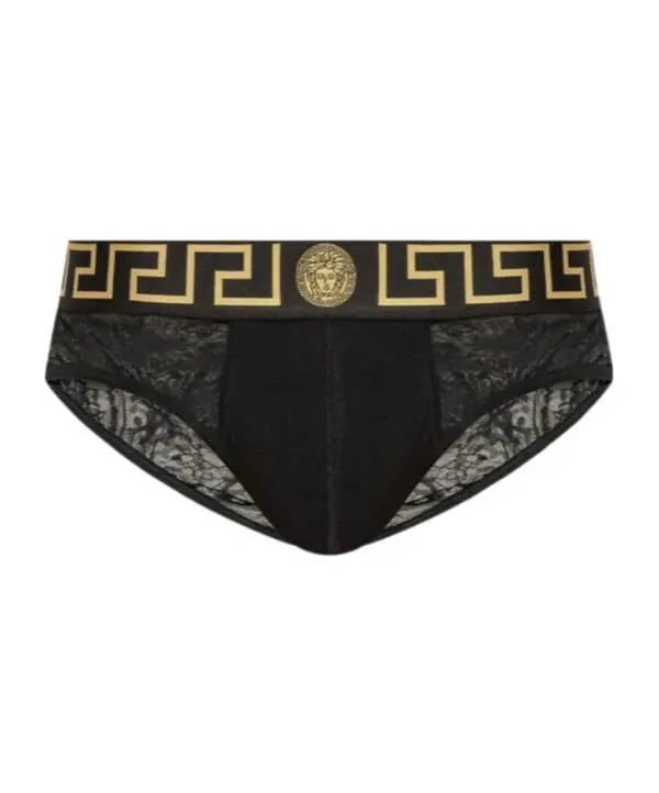 Versace Greca-border Lace Panties - Black