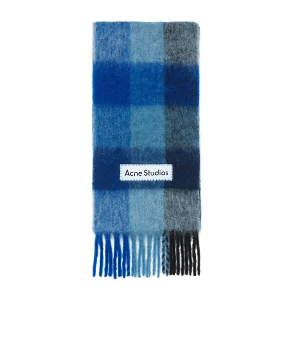 Acne Studios Checked Fringed-edge Scarf - Deep Navy/black/blue