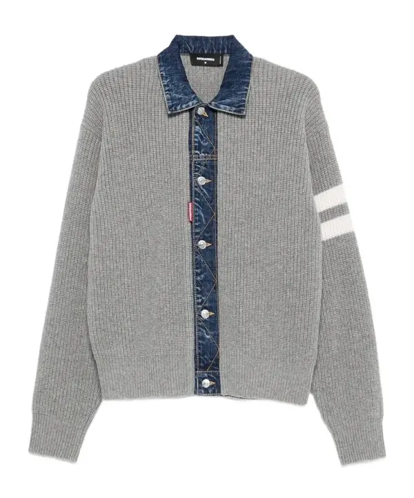 Dsquared2 Denim-panel Ribbed Cardigan