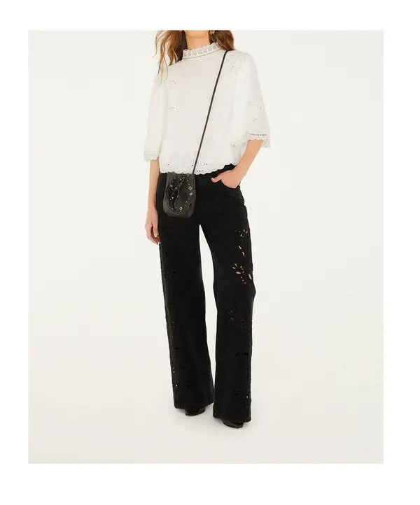 Farm Rio Embroidered Palm Tree Blouse - Off White