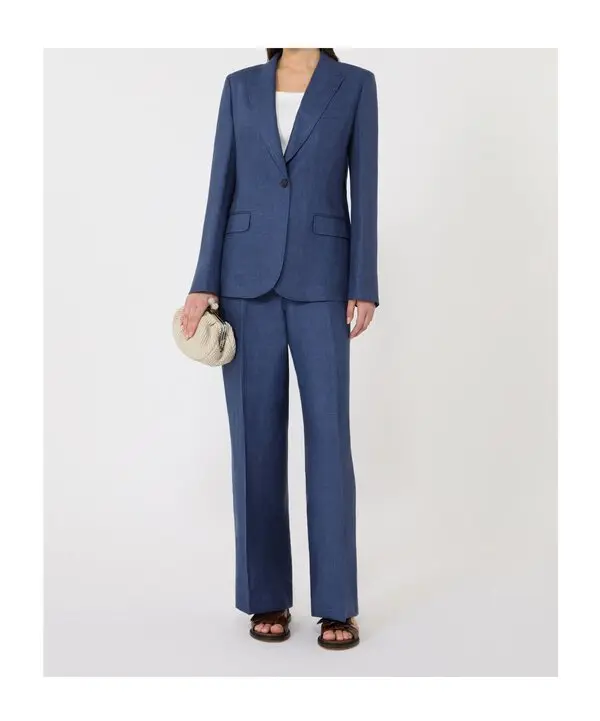 Max Mara Single-breasted Linen Blazer - Navy Blue