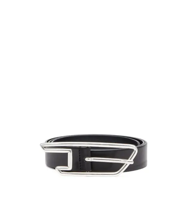 DIESEL® Logo Buckle Leather Belt - Black