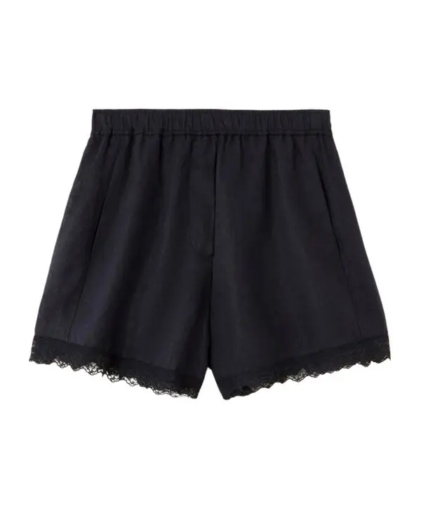 GANNI Linen Shorts With Lace Trim