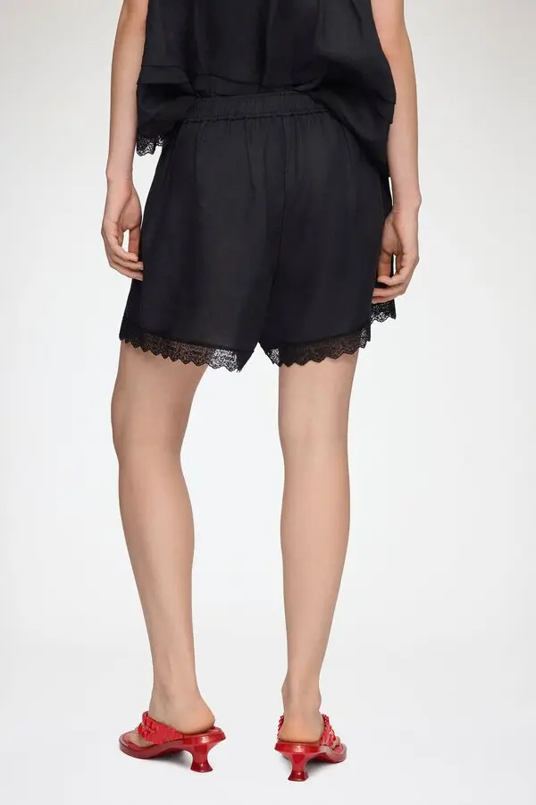 GANNI Linen Shorts With Lace Trim