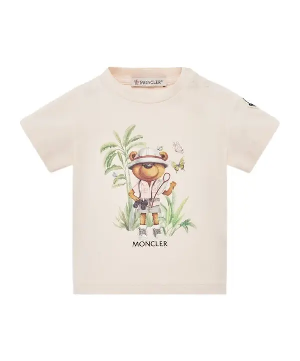 Moncler Teddy Bear Motif Cotton T-shirt - Light Pink