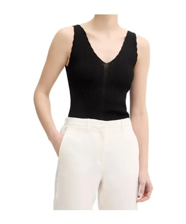 TWINSET Sleeveless V-neck Top With Scalloped Edges - White