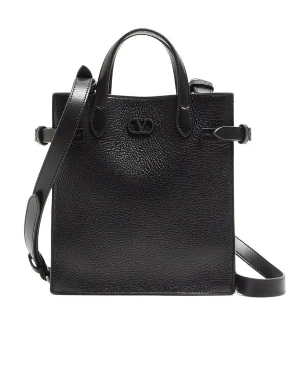 Valentino Garavani Antibes Small Shopping Bag In Grained Leather - Black