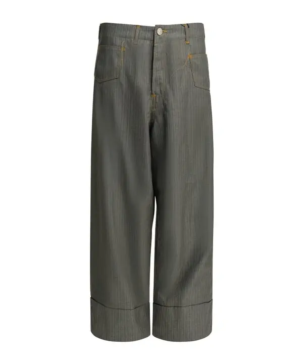 Junya Watanabe Pinstripe Cuffed Hem Pants - Black