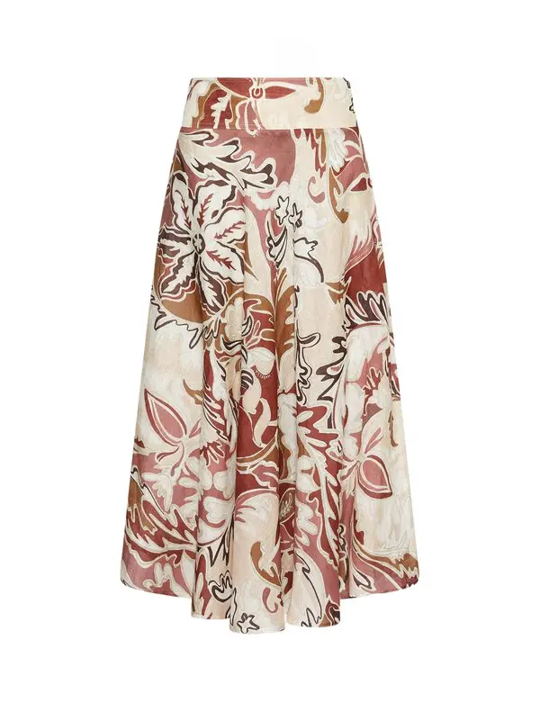 Marella Printed Linen A-line Midi Skirt