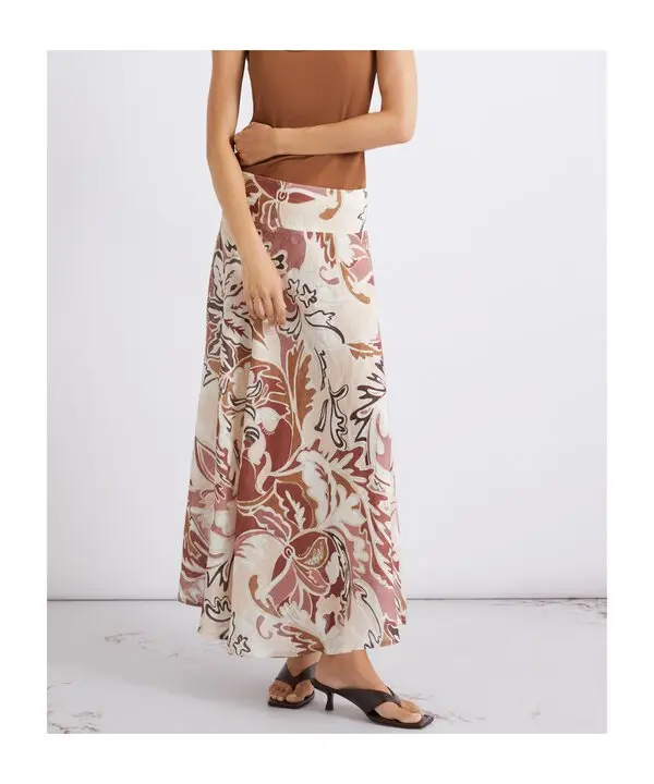 Marella Printed Linen A-line Midi Skirt