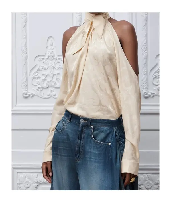 Dior Cold Shoulder Blouse With Tie Detail