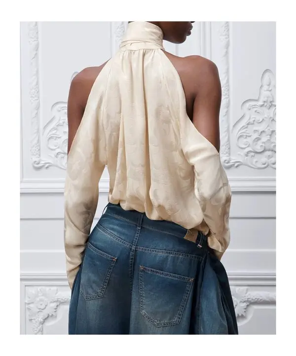 Dior Cold Shoulder Blouse With Tie Detail