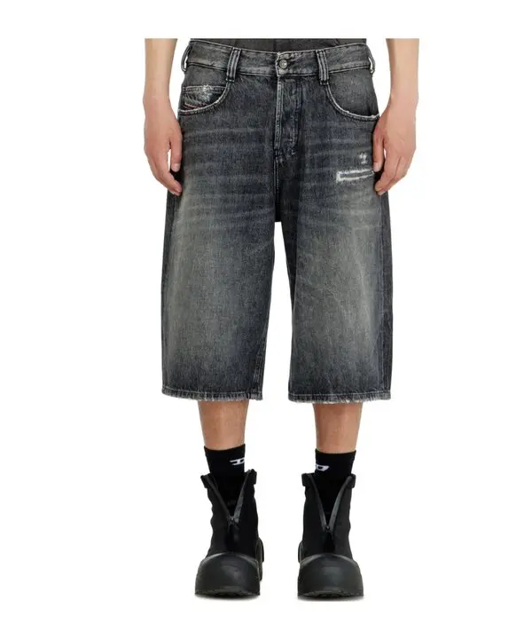 DIESEL® Relaxed Fit Distressed Denim Bermuda Shorts