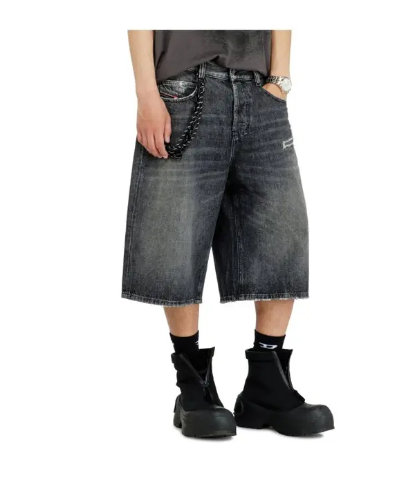 DIESEL® Relaxed Fit Distressed Denim Bermuda Shorts