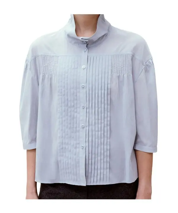 LOW CLASSIC High-necked Pleated Shirt