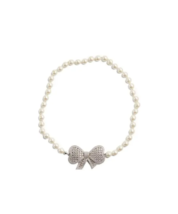 Valentino Garavani Trop Chou Necklace In Metal, Baroque Glass Beads, And Swarovski Crystals - White