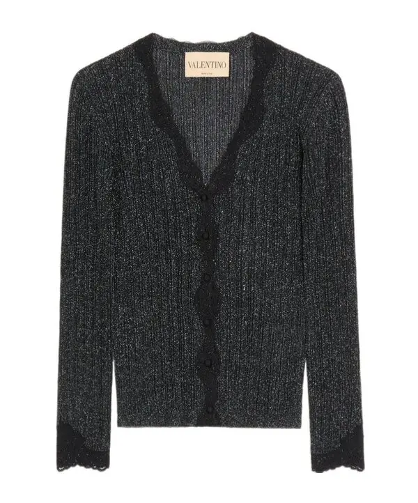 Valentino Garavani Lurex Knit Cardigan With Lace Trim