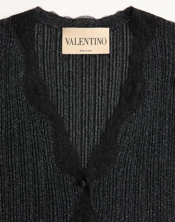 Valentino Garavani Lurex Knit Cardigan With Lace Trim
