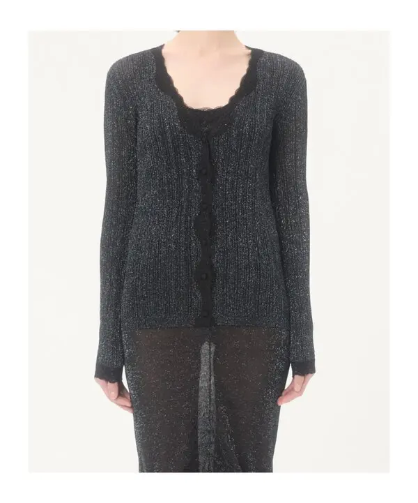 Valentino Garavani Lurex Knit Cardigan With Lace Trim
