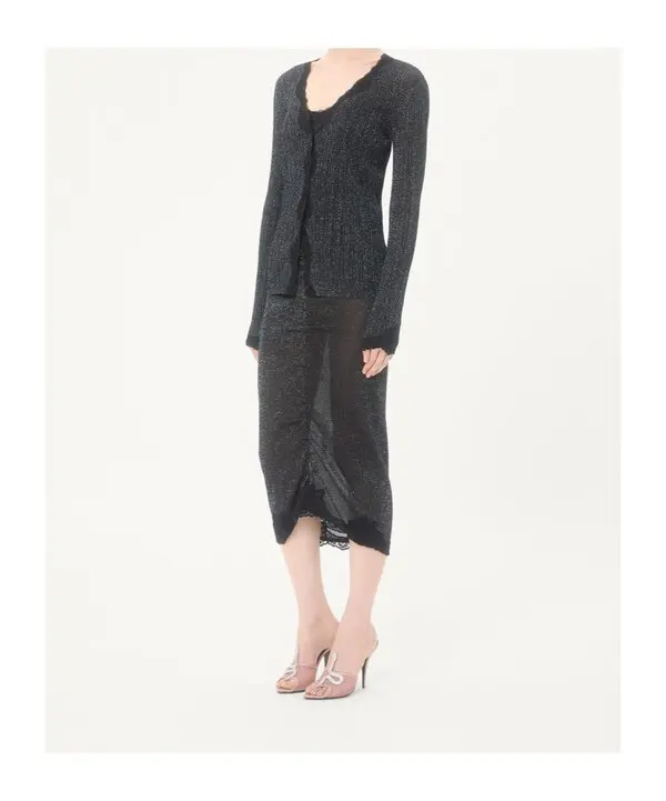 Valentino Garavani Lurex Knit Cardigan With Lace Trim