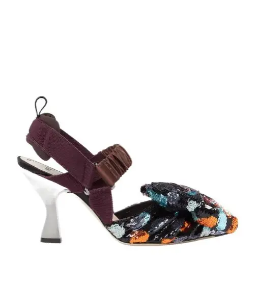 Fendi Colibri Sequined High-heeled Slingbacks With Bow Detailing - Multicolor