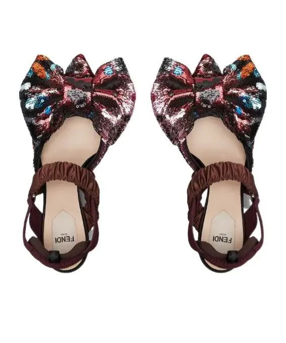 Fendi Colibri Sequined High-heeled Slingbacks With Bow Detailing - Multicolor