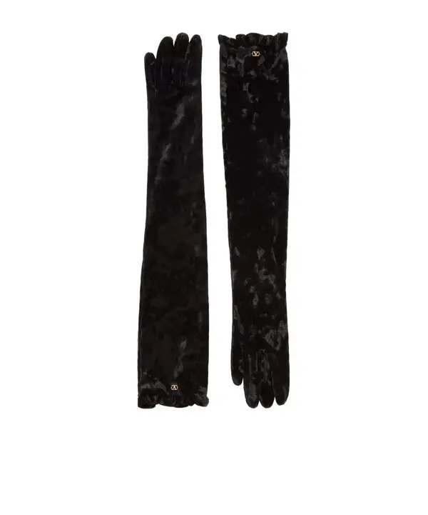 Valentino Garavani Vlogo Signature Long Chenille Gloves - Black/gold