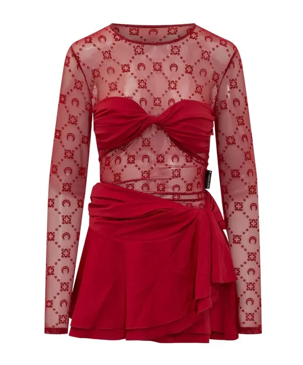 MARINE SERRE Moonogram Flock Ruffle Mini Dress