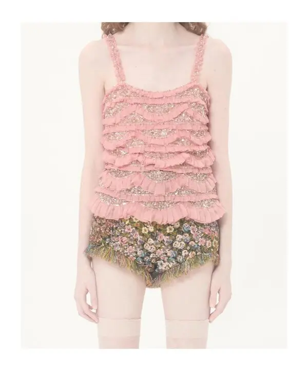 Valentino Garavani Embellished Ruffled Chiffon Top