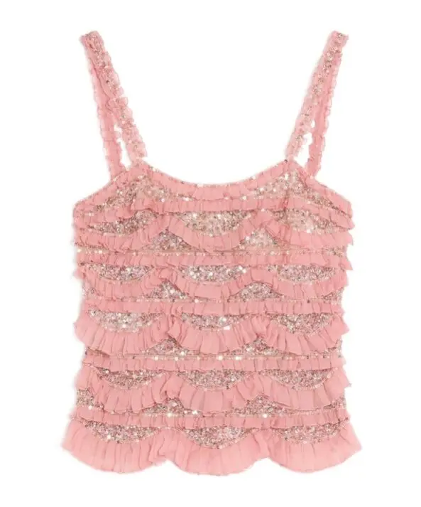 Valentino Garavani Embellished Ruffled Chiffon Top