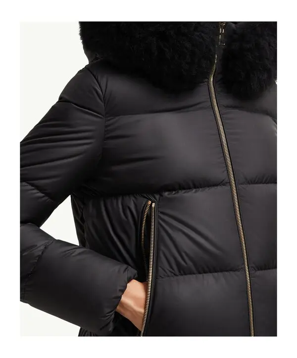 Moncler Laiche Fur Hooded Shearling-trimmed Short Down Jacket