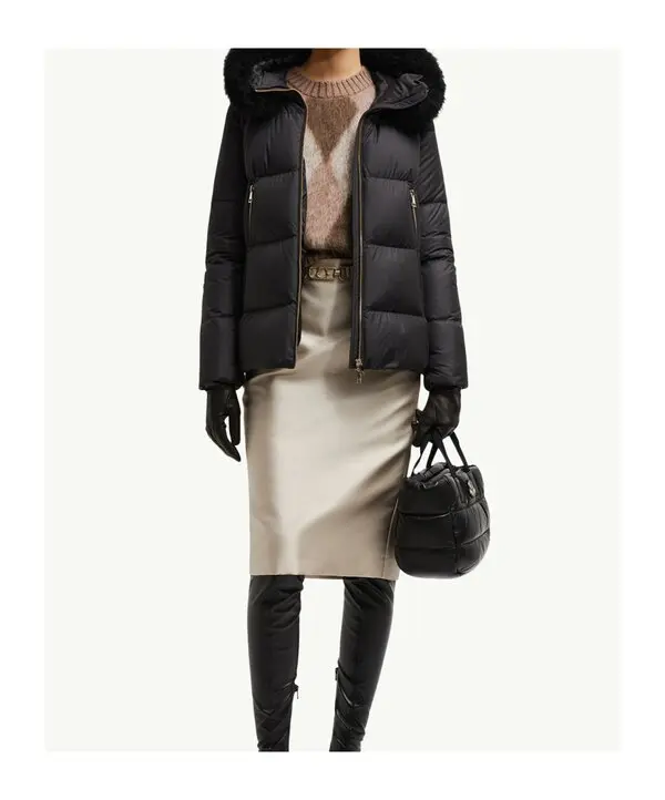 Moncler Laiche Fur Hooded Shearling-trimmed Short Down Jacket