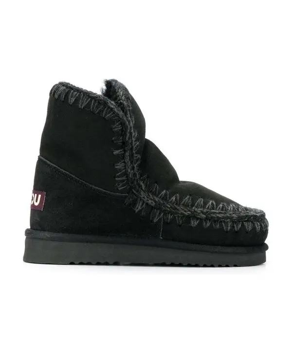 Mou Hand-crocheted Sheepskin Boots With Logo Detail - Black