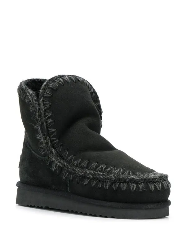 Mou Hand-crocheted Sheepskin Boots With Logo Detail - Black