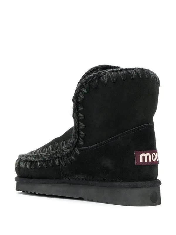 Mou Hand-crocheted Sheepskin Boots With Logo Detail - Black