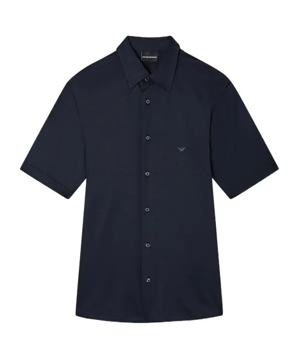 Emporio Armani Logo Plaque Button-up Shirt - Navy Blue