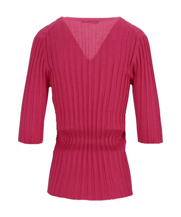 Lela Rose Ribbed V-neck Pullover With 3/4th Sleeves