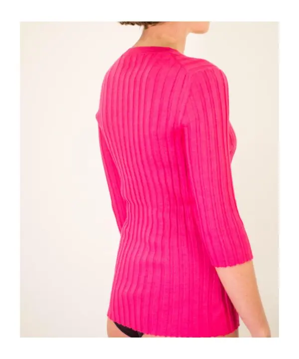Lela Rose Ribbed V-neck Pullover With 3/4th Sleeves