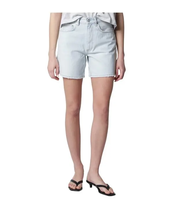 ANINE BING Delaney High-waisted Frayed-edge Denim Shorts - Bright Blue