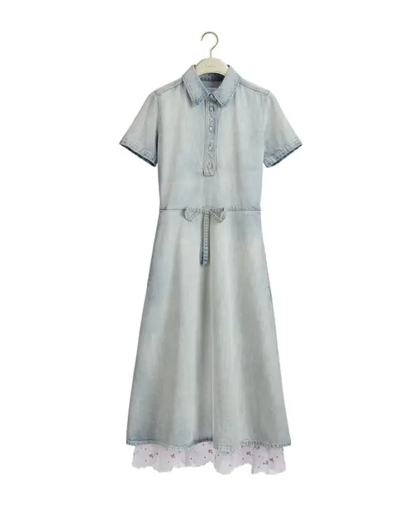 Dior Short-sleeved Denim Dress With Bow Detail