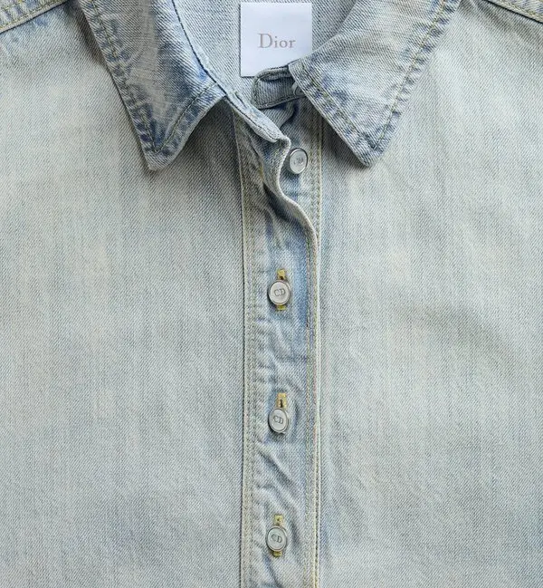 Dior Short-sleeved Denim Dress With Bow Detail