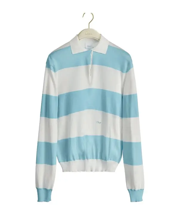 Dior Marinière Long-sleeved Polo Shirt - Blue And Off-white