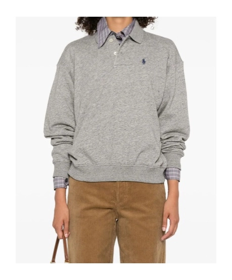 Polo Ralph Lauren Logo Embroidered Long Sleeve Polo Shirt - Gray