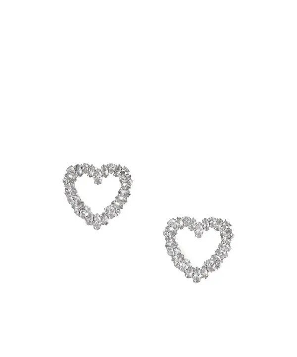 SELF-PORTRAIT Crystal Embellished Heart Earrings - Silver