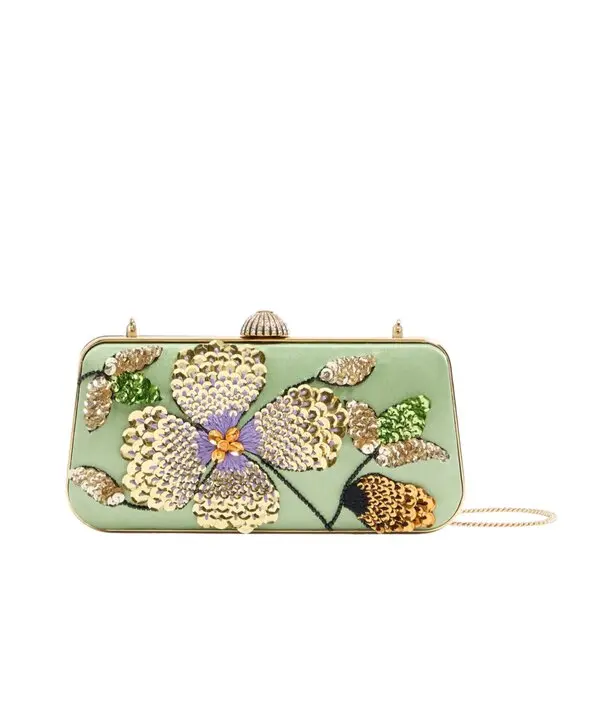 Valentino Garavani Embellished Satin Minaudiere With Floral Embroidery - Green