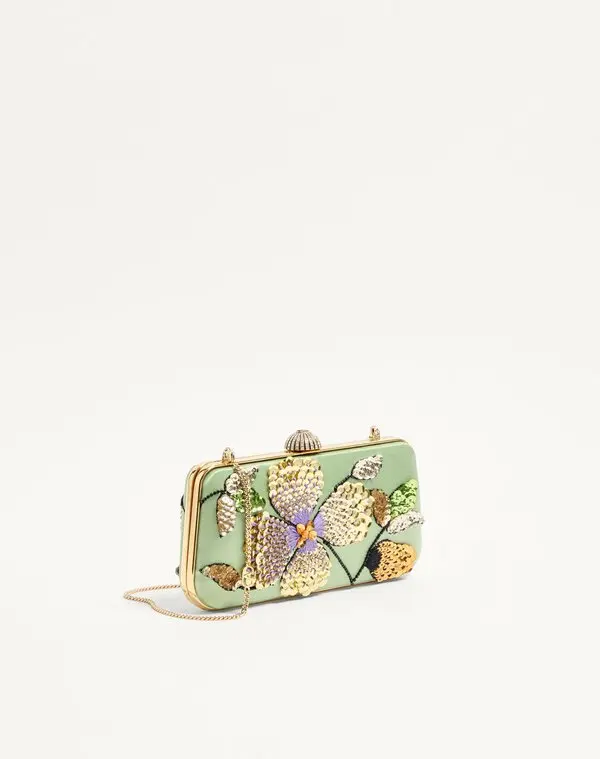 Valentino Garavani Embellished Satin Minaudiere With Floral Embroidery - Green