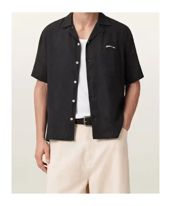 ALLSAINTS Wilder Logo-embroidery Short-sleeve Shirt - Black