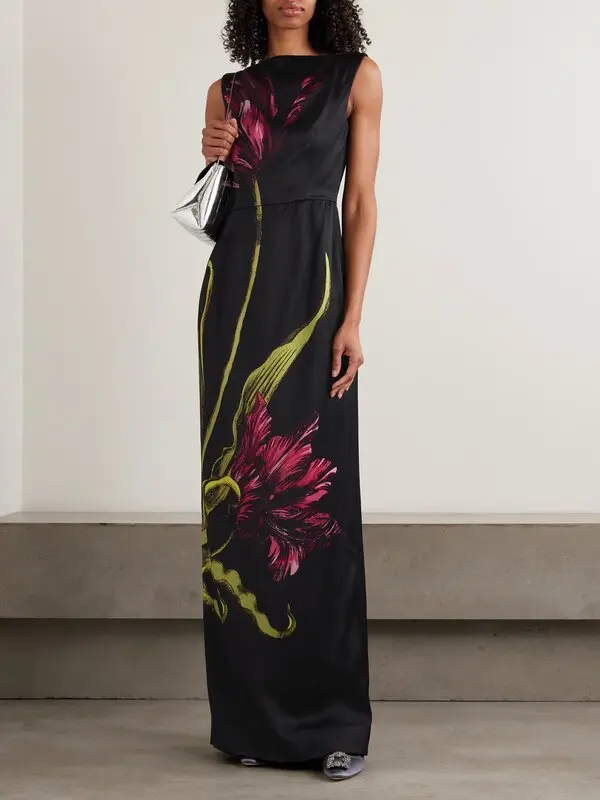 Erdem Printed Satin Maxi Dress