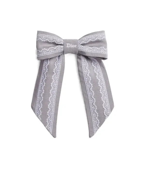 Dior Embroidered Twist Bow Hair Clip - Gray