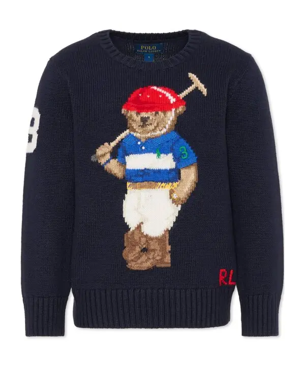 Ralph Lauren Long-sleeved Intarsia Polo Bear Sweater - Blue
